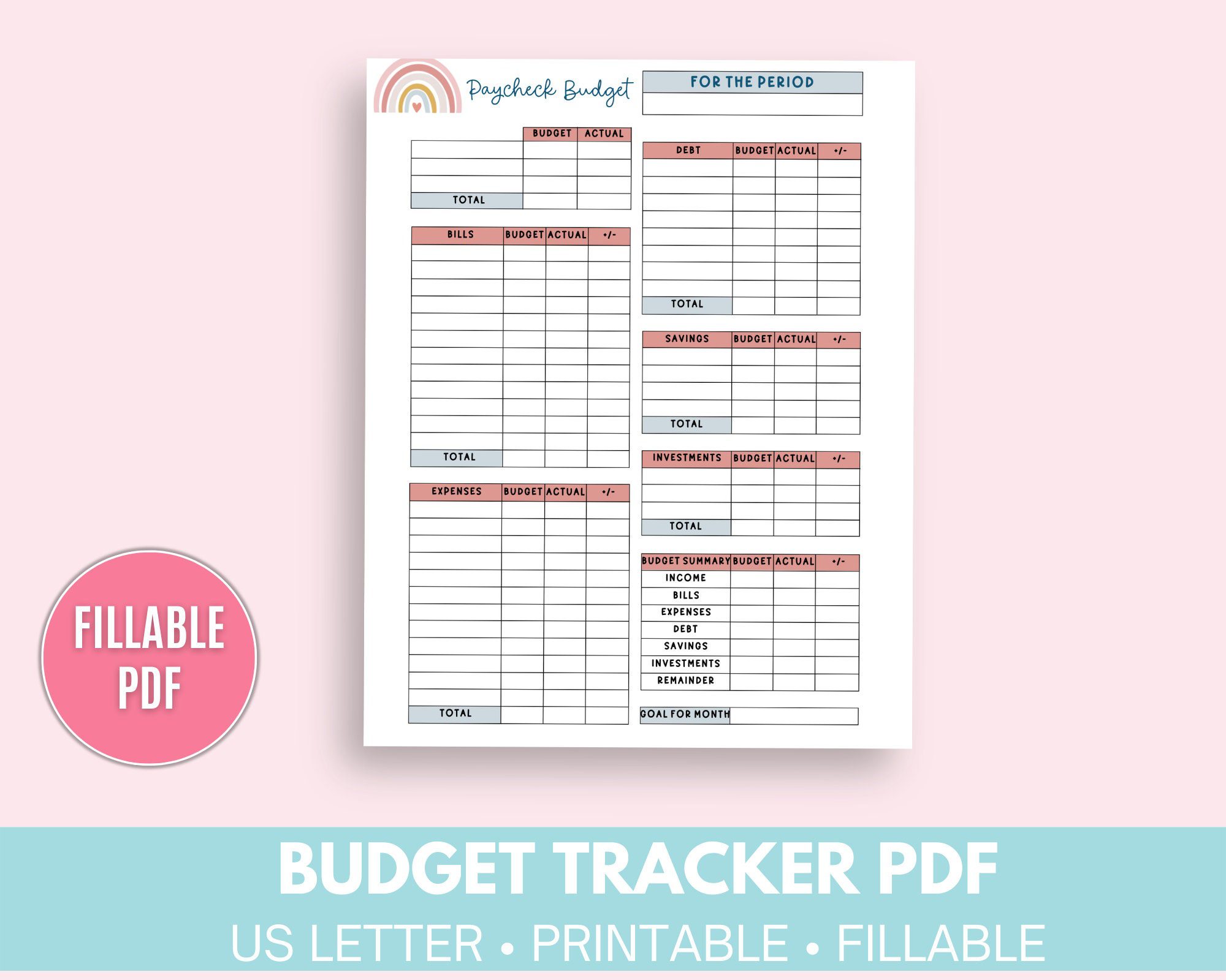Editable Budget Planner, Budget Fillable PDF, Budget Binder, Paycheck ...